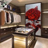 China Handmade Glass Mosaic Tile Blue Rose Flower Wall Mural Custom Size for Kitchen Backsplash for sale