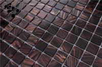 China Backsplash Kitchen Glass Mosaic Tile Gold Line Dark Brown 20x20mm for sale