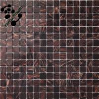 China Backsplash Kitchen Glass Mosaic Tile Gold Line Dark Brown 20x20mm for sale