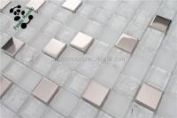 China Super White Crystal Glass Mosaic Tile Mixed Metal 300x300mm for Bathroom Wall for sale