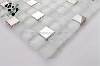 China Super White Crystal Glass Mosaic Tile Mixed Metal 300x300mm for Bathroom Wall for sale