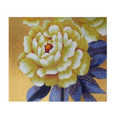 China Handmade Glass Mosaic Wall Art Chinese Rose Design Custom Size Mural for Bedroom Living Room for sale