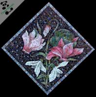 China Handmade Glass Mosaic Wall Art Chinese Rose Design Custom Size Mural for Bedroom Living Room for sale