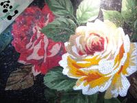 China Handmade Glass Mosaic Wall Art Chinese Rose Design Custom Size Mural for Bedroom Living Room for sale