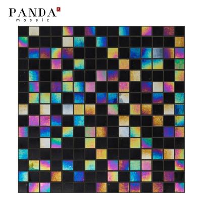 China Black Rainbow Glass Mosaic Tiles 300x300 mm for Kitchen Wall Swimming Pool Bathroom for sale