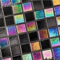 China Black Rainbow Glass Mosaic Tiles 300x300 mm for Kitchen Wall Swimming Pool Bathroom for sale