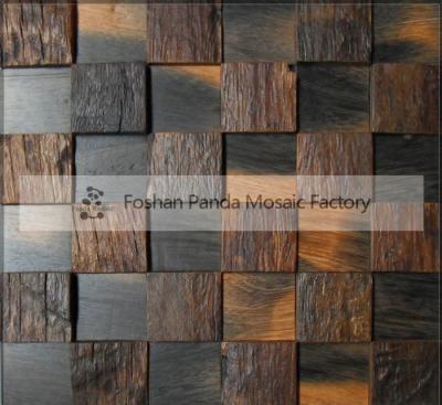 China Rustic Old Ship Wooden Wall Mosaic Tile 300x300x15mm Brown Bedroom Wood Tile for sale