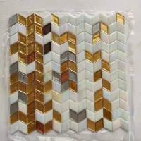 China TV Backsplash Wall Tile White Golden Glass Rhombus Mosaic Pattern for sale