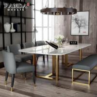 China Nordic Rectangular Rock Slate Dining Table Chair Set Black 1100mm 2200mm for Living Room for sale