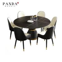 China Italian Luxury Stainless Steel Gold Ring Ash Slate Dining Table Set 1350mm for sale