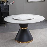 China Italian Luxury Stainless Steel Gold Ring Ash Slate Dining Table Set 1350mm for sale