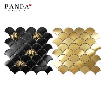China Luxury Stainless Steel Brushed Black Gold Metal Mosaic Tiles 300x300mm for Backsplash for sale