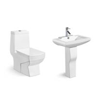 China Bathroom Sanitary Ware White Pedestal Basin Two Piece Ceramic Toilet Set for sale
