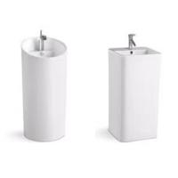 China Integrated One Piece Ceramic Pedestal Sink Floor Mounted Standing Washbasin 60x45cm for Hotel for sale
