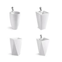 China Integrated One Piece Ceramic Pedestal Sink Floor Mounted Standing Washbasin 60x45cm for Hotel for sale
