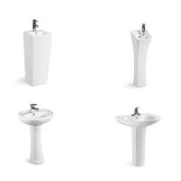 China Integrated One Piece Ceramic Pedestal Sink Floor Mounted Standing Washbasin 60x45cm for Hotel for sale