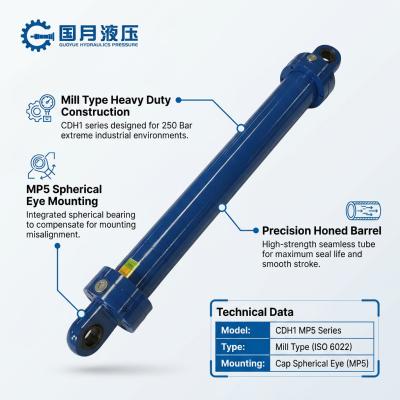 China CDH1 MP5 Mill Type Hydraulic Cylinder 160/90-1700 Heavy Duty ISO 3320 Standard 250Bar High Pressure Double Acting Hydraulic Ram for sale
