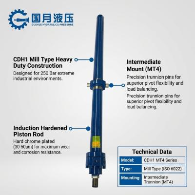 China CDH Series Long Stroke Mill Type Hydraulic Cylinder MT4 Intermediate Trunnion Mount Heavy Duty Industrial Ram for Dam Gate for sale