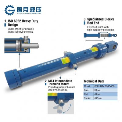 China Heavy Duty Trunnion Mount Hydraulic Cylinder CDH1 MT4 80mm Bore for Steel Mill for sale