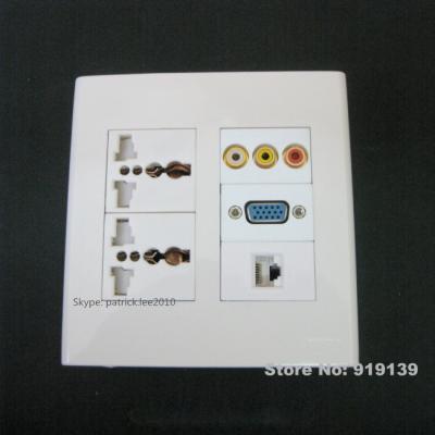 China Big Size 120x120 mm Multifunction RCA VGA Computer RJ45 Network Wall Socket Panel White for sale