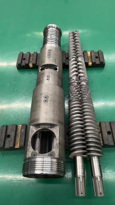 China Conical Twin Screw and Barrel with 0-60rpm Rotation Speed, 1000kg/h Max Output, and Water Cooling System for Efficient Plastic Processing for sale