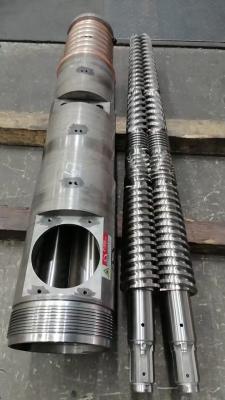 China Conical Twin Screw and Barrel with 3-7 Zones Screw Heating HRC58-62 Hardness and Air Cooling for Extruders for sale