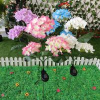 China 3 Heads Flower Solar Hydrangea Lights Outdoor Garden LED Simulation Flower Lights for sale