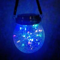 China Crackle LED Solar Lights Patio Glass Hanging Lights Wishing Christmas Mason Jar Lights for sale