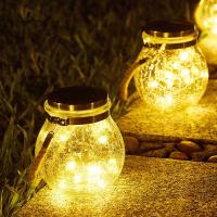 China Crackle LED Solar Lights Patio Glass Hanging Lights Wishing Christmas Mason Jar Lights for sale
