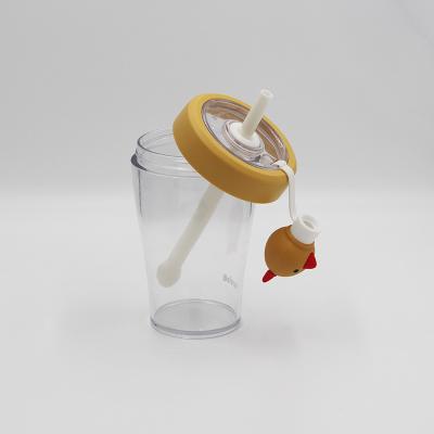 China 430ml Cartoon Design BPA Free Portable Plastic Water Bottles With Spout Straw for sale