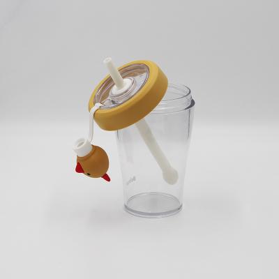 China 430ml Cartoon Design BPA Free Portable Plastic Water Bottles with Spout Straw for sale