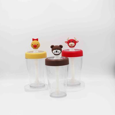 China Custom Logo BPA Free Tritan Wide Mouth Plastic Water Bottle With Cartoon Stopper for sale