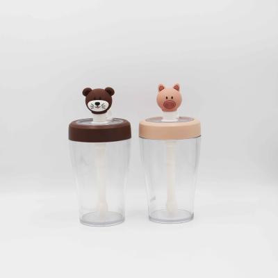 China 430ml Portable Reusable Tritan Straw Juice Water Bottle With Cartoon Lid for sale