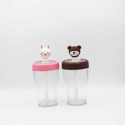 China Kids Transparent Plastic Water Bottles With Cartoon Bear Stopper for sale
