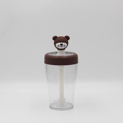 China Plastic Cartoon Reusable Straw Water Bottle Customized Label Logo for sale