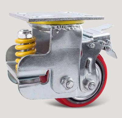 China Heavy Duty AGV PU Damping Spring Loaded Caster Wheel 5-8 Inch 350-500kg for sale