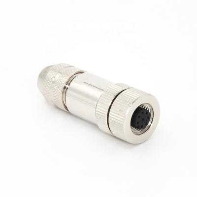 China M12 Metal Connectors IEC 61076-2-101 Standard 8 Pin Female Field-assembled Connector for sale