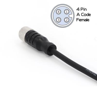 China Pre Assembled Cable M12 Connector 4 Pin IP67 Straight PVC IEC 61076-2-101 Black for sale