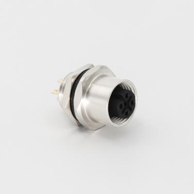 China Flange M12 Connector Female 5 Pin Panel Mounted Straight IEC 61076-2-101 for sale