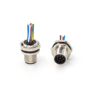 China Panel Mount M12 Connector Male Rear Mounting PCB Version M16 X 1.5 IP67 for sale