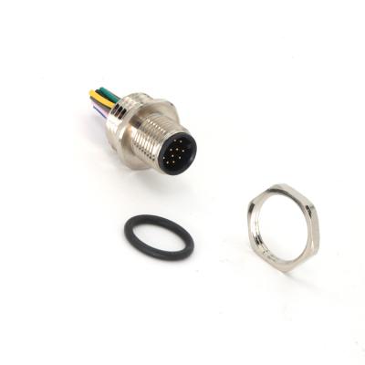 China M12 Panel Mount Connectors Male Rear Mounting PCB IP67 IEC 61076-2-101 PIN12 for sale