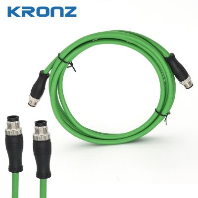 China M12 Ethernet/IP Shielded Cable Connector X Code 0.5A 50V Dual Shielded 24AWG PVC Cable for sale