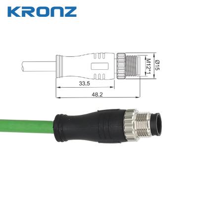 China M12 Connector Ethernet / IP Dual Shielded Cable X Code 0.5A 50V 24AWG PVC 5 Meter Cable for sale