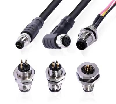 China M12 Plug Connector with >100 Mating Cycles, Gold or Nickel Plated Contacts, and Up To 250 V for Industrial Automation for sale