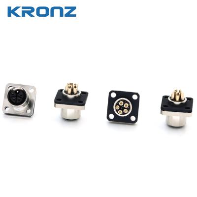 China M12 Panel Mount Female Connector with Square Flange, IP67 Protection, Gold-Plated Contacts, IEC 61076-2-101 Standard for sale