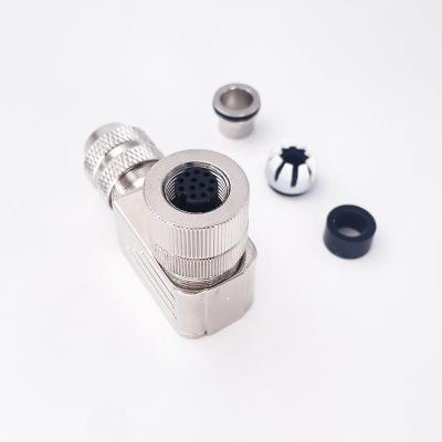 China IP67 Protected 12-Pin A-Code M12 Female Connector with Screw Terminal Connection for Field Wireable Assembly for sale
