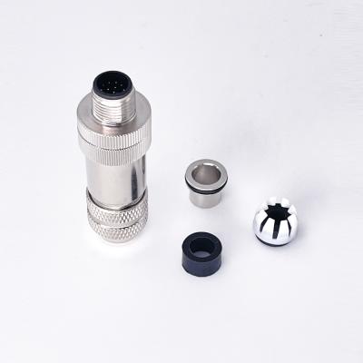China M12 A-Coded 12-Pin Male Straight Field Wirable Connector | Brass Zinc Alloy |Kronz for sale