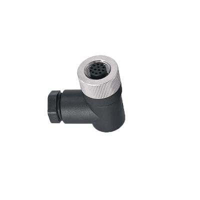 China M12 A-Coded 12-Pin Female Field Wirable Connector with IP67 Protection and 90° Angled Design for sale