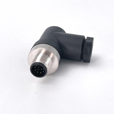 China M12 A-Coded 12-Pin Female Field Wirable Connector with IP67 Protection and 90° Angled Design for sale