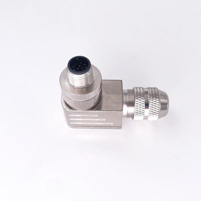 China M12 Field Wirable Connector with 12 Pin 90-Degree Angled Design and A-CODE Keying for Industrial Automation for sale